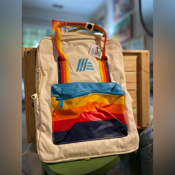 Aldi | Bags | Nwt Aldi Gear White Backpack With Rainbow Straps And ...